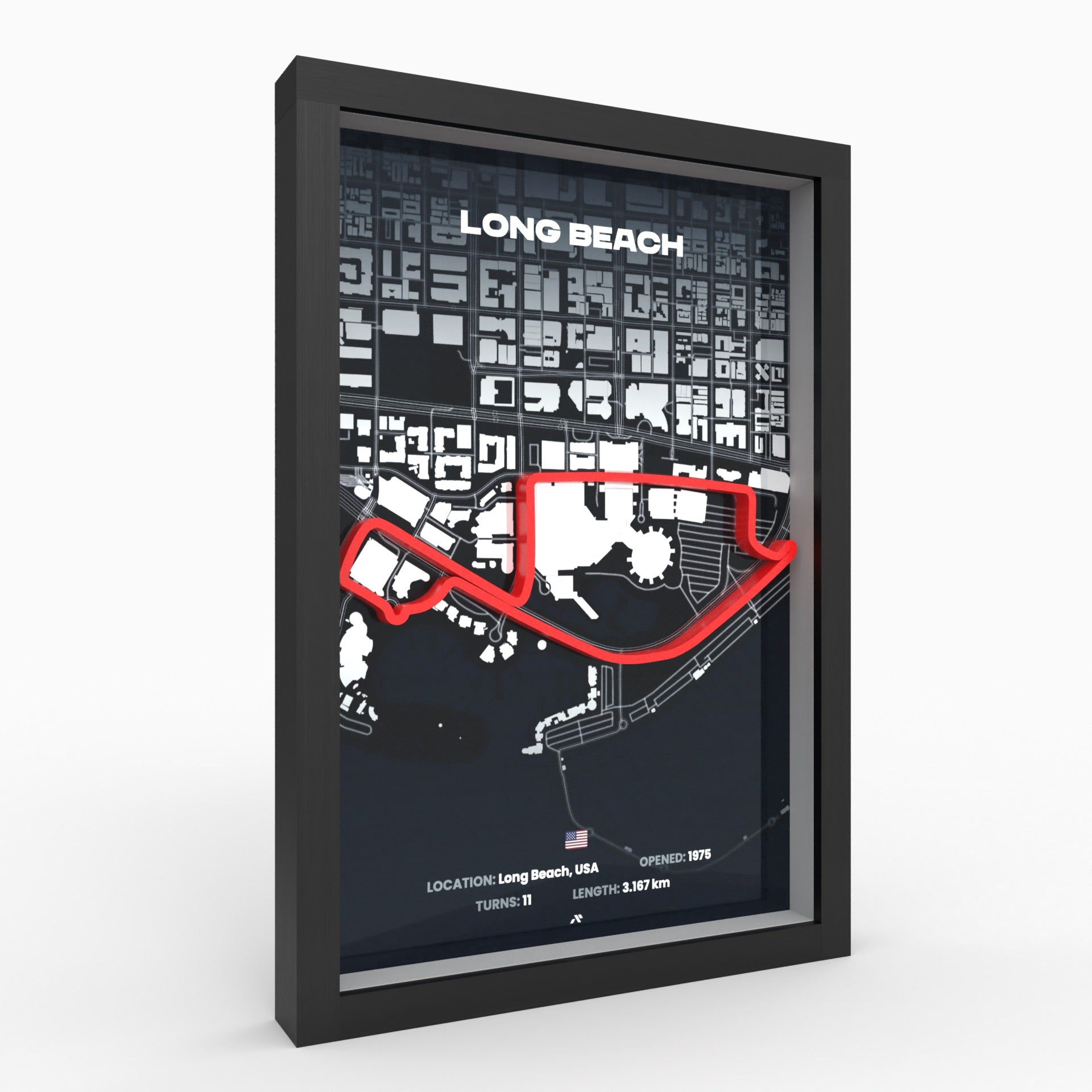 Long Beach 3D Poster im Holzrahmen I Alle Rennstrecken I Geschenk für ...